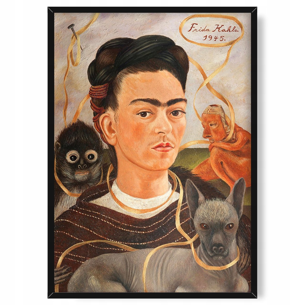 Frida Kahlo Autoportret z małpą i psem 70x50 - ANTYKWARIAT "CZUŁA JEST ...