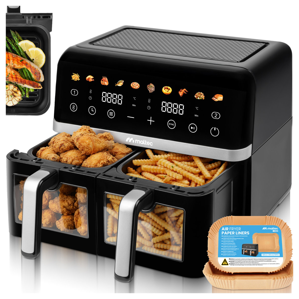 Frytkownica Beztłuszczowa 10L Air Fryer Frytownica Dwukomorowa Duża ...