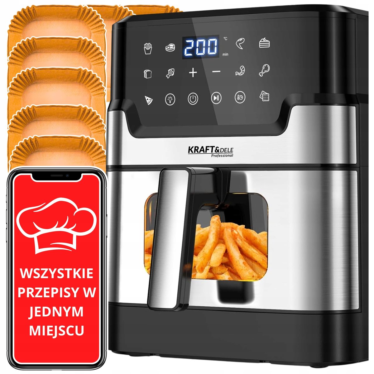Frytkownica Beztłuszczowa Air Fryer Frytownica Czarna Wkłady 2200W - Inna marka | AGD Sklep ...