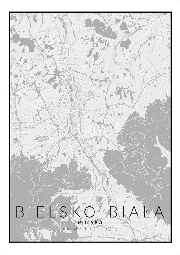 Galeria Plakatu, Bielsko Biała mapa czarno biała, 70x100 cm - Galeria ...