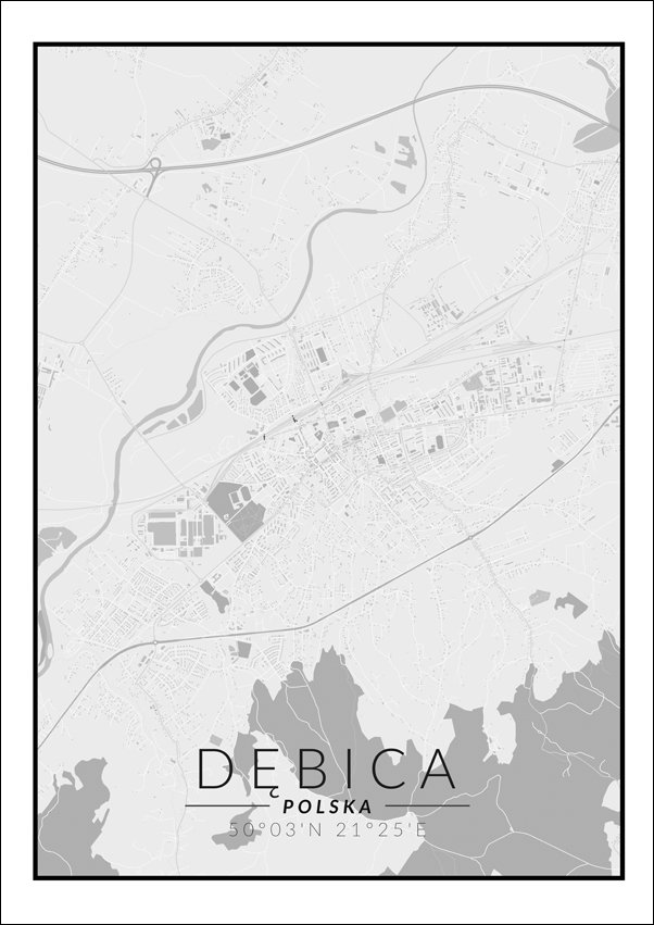 Galeria Plakatu, Dębica mapa czarno biała, 40x50 cm - Galeria Plakatu ...