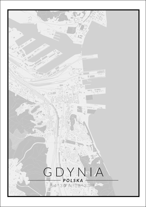 Galeria Plakatu, Gdynia mapa czarno biała, 20x30 cm - Galeria Plakatu ...