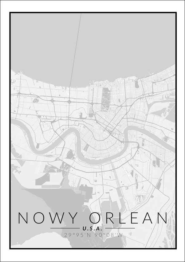 Galeria Plakatu, Nowy Orlean mapa czarno biała, 70x100 cm - Galeria ...