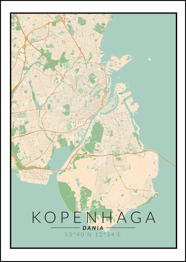 Galeria Plakatu, Plakat, Kopenhaga Mapa Kolorowa, 59,4x84,1 cm ...