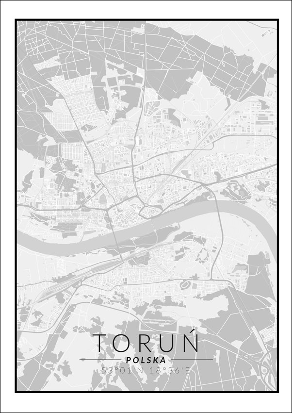 Galeria Plakatu, Plakat, Toruń mapa czarno biała, 42x59,4 cm - Galeria ...