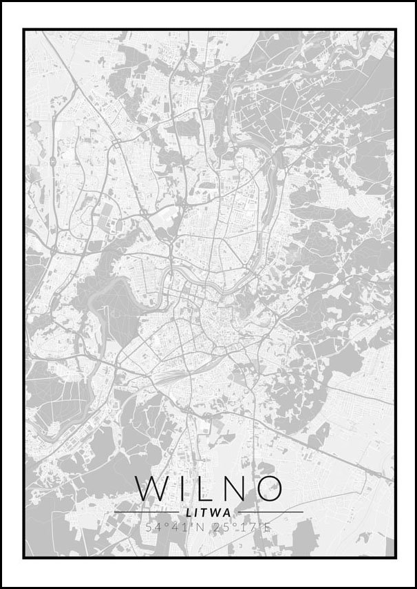 Galeria Plakatu, Plakat, Wilno Mapa Czarno Biała, 61x91,5 cm - Galeria ...