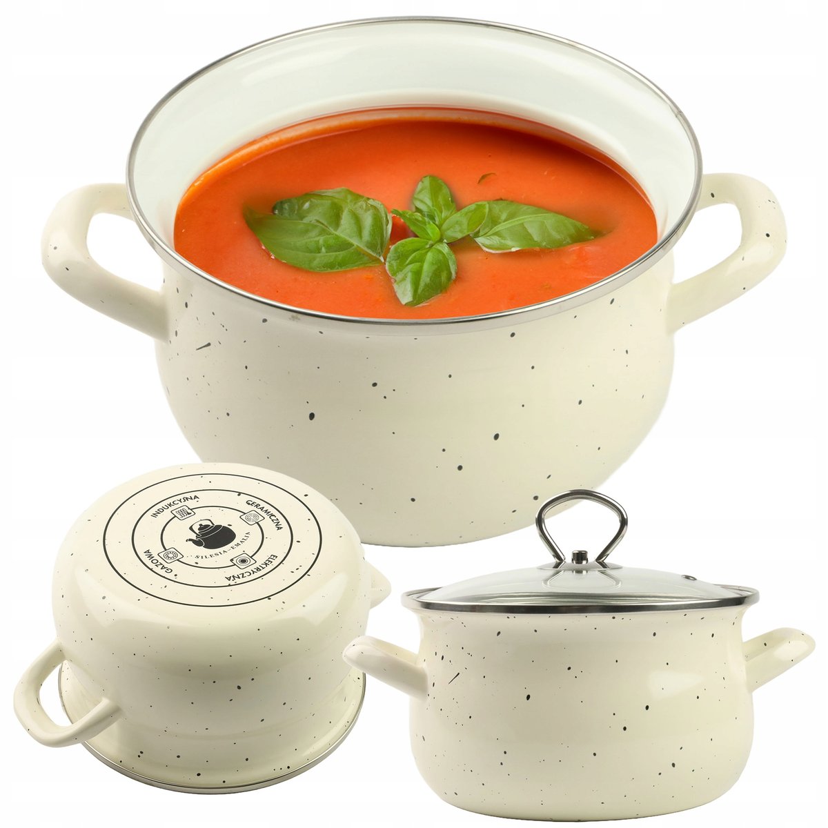 Garnek Tradycyjny Emaliowany 3L Biały Prosty Gaz Indukcja Kremowy ...