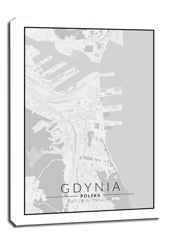 Gdynia mapa czarno biała - obraz na płótnie 50x70 cm - Galeria Plakatu ...