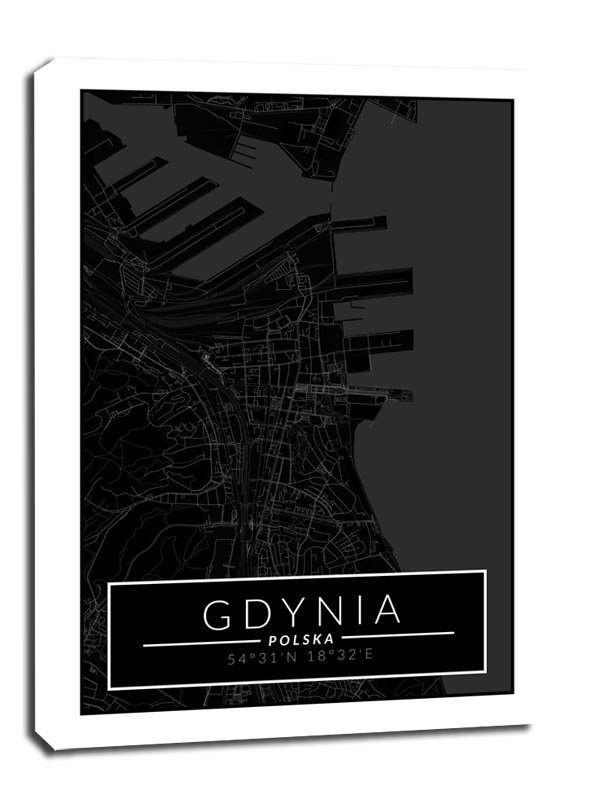Gdynia mapa dark - obraz na płótnie 40x60 cm - Galeria Plakatu | Sklep ...