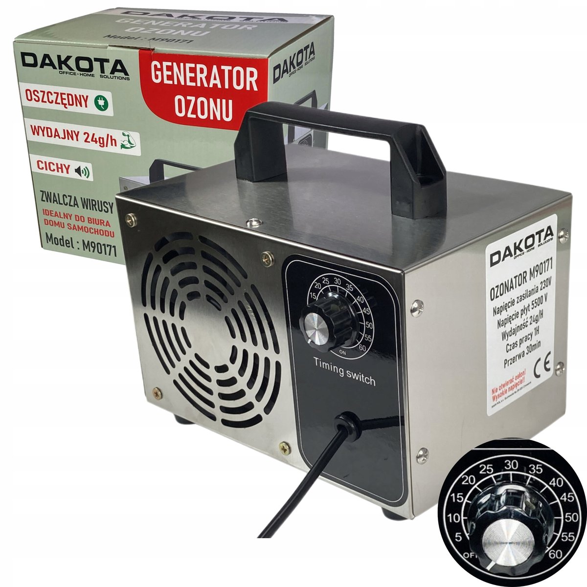 Generator Ozonu Ozonator Oczyszczacz Do Powietrza 24000 Mg/H Czasomierz ...