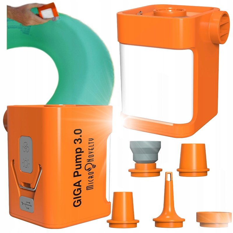 GIGA PUMP 3.0 POMPKA elektryczna uniwersalna próżniowa 5 dyszy LATARKA ...