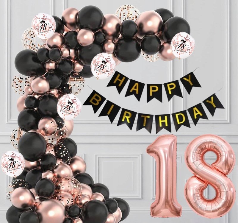 GIRLANDA BALONOWA BALONY ZESTAW DEKORACJI NA 18 URODZINY CZARNY ROSE GOLD - Inna marka ...