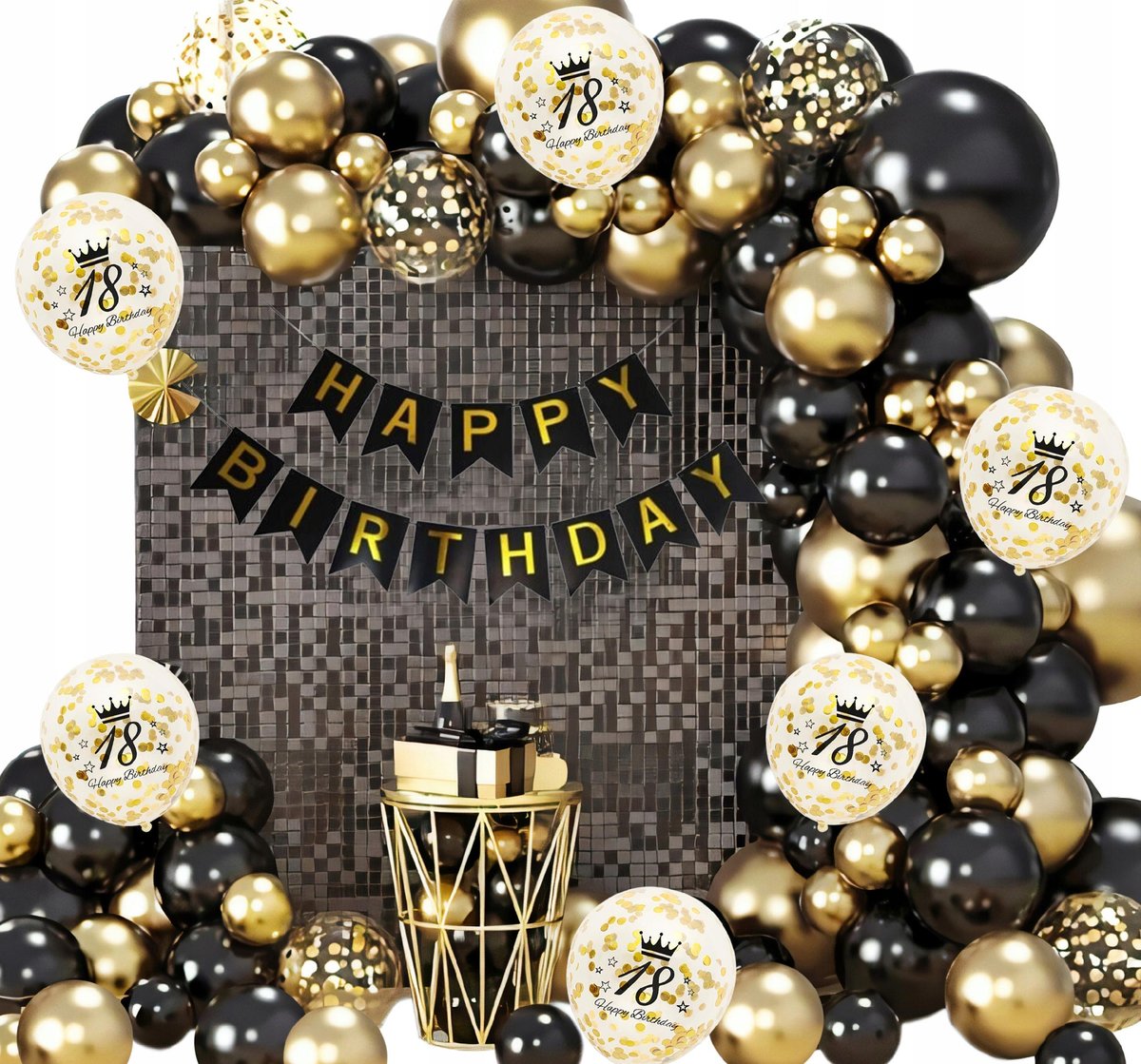 GIRLANDA BALONOWA BALONY ZESTAW DEKORACJI NA 18 URODZINY CZARNY ZŁOTY PARTY - Inna marka ...