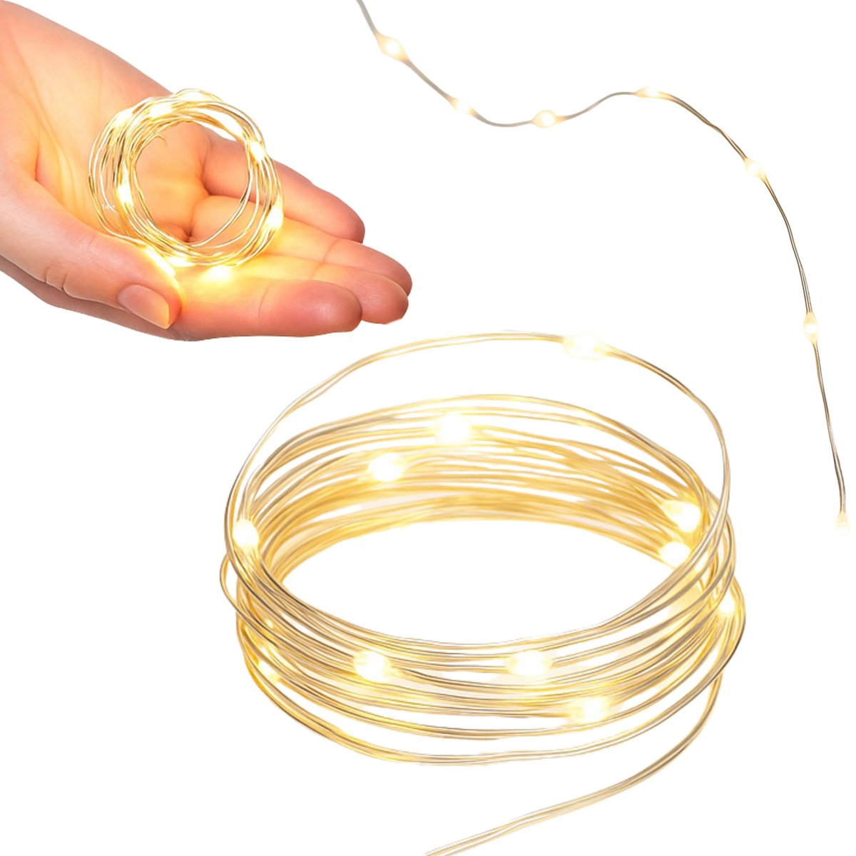 GIRLANDA LED NA DRUCIKU 1M LAMPKI DEKORACYJNE CIEPŁY BIAŁY ŚWIATŁO ...