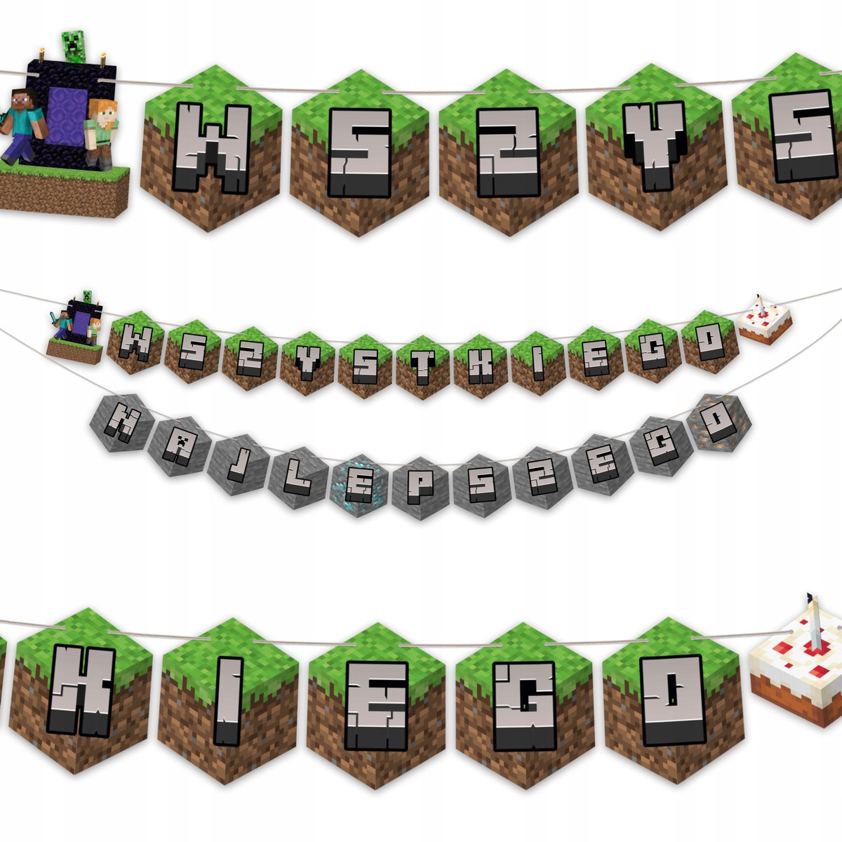 GIRLANDA MINECRAFT na IMPREZĘ URODZINOWĄ OZDOBA DEKORACJA WISZĄCA WN - WORLD CASE | Przyjęcia i ...