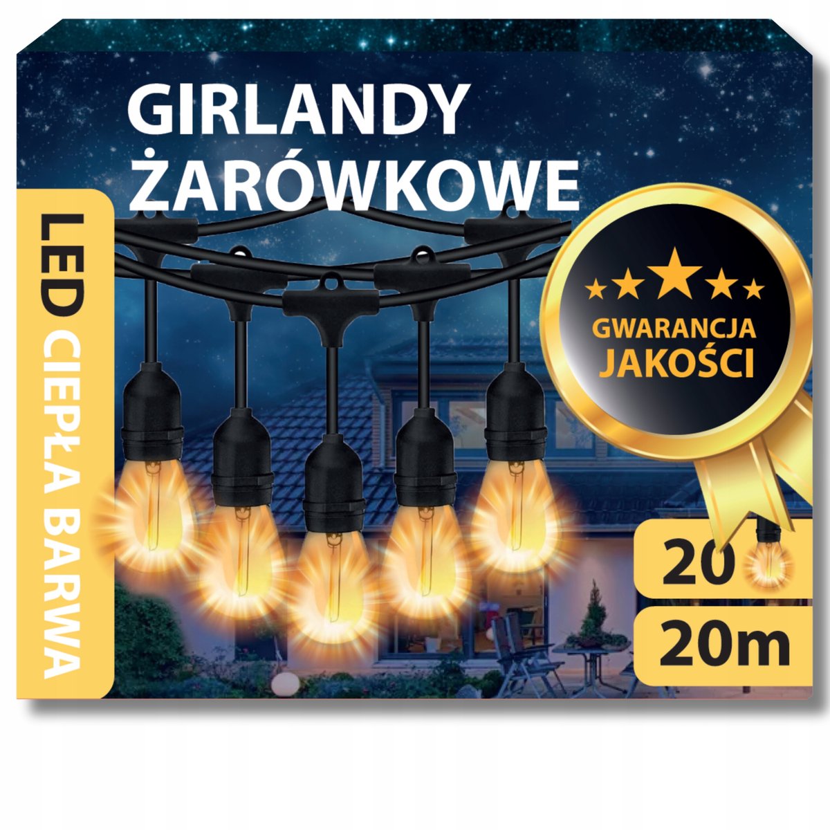 Girlanda Ogrodowa Świetlna Lampki LED 20M 20X LED żarówki E27 NA BALKON ...