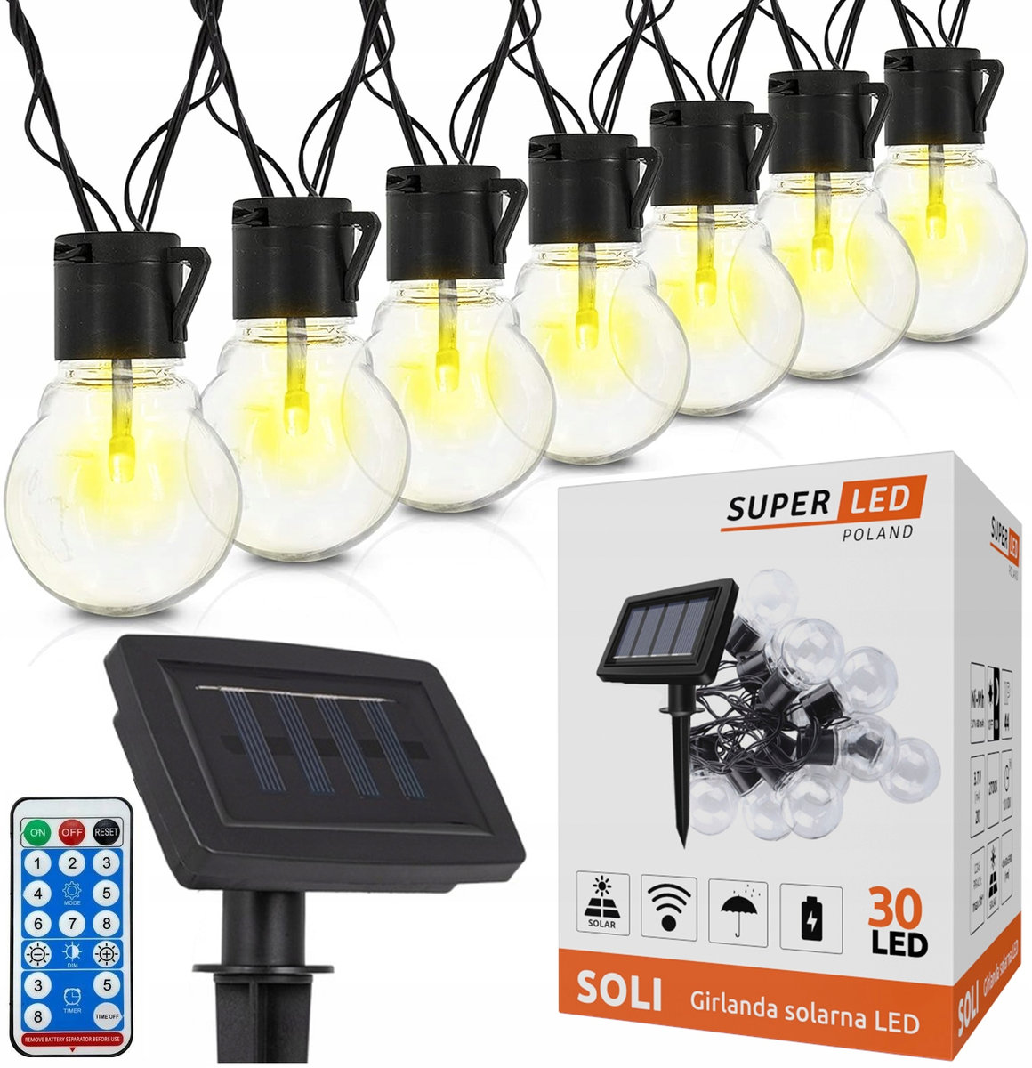 Girlanda solarna LED ogrodowa 30 x żarówek LED Kulki - SuperLed | Sklep EMPIK.COM