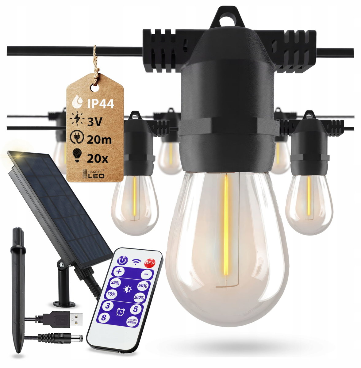 Girlanda Solarna Ogrodowa Lampki Solarne 20m 20X Żarówka LED E27 + Pilot - SmartLED | Sklep ...