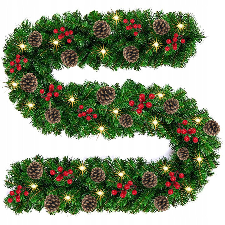 Girlanda świąteczna 270cm + Lampki LED Girlanda Łańcuch choinkowy Gęsta ...