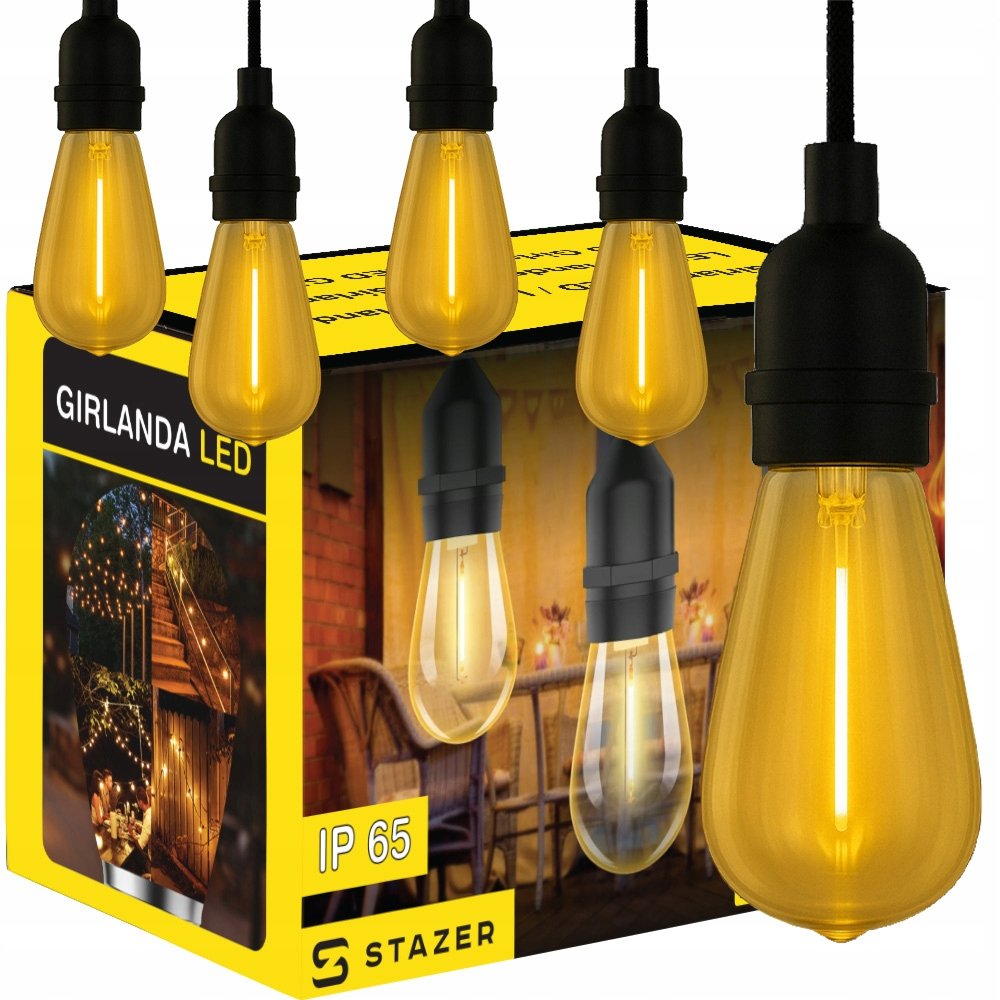 GIRLANDA ŚWIETLNA ZEWNĘTRZNA OGRODOWA LED LAMPKI ZEWNĘTRZNE ŻARÓWKI 10M ...