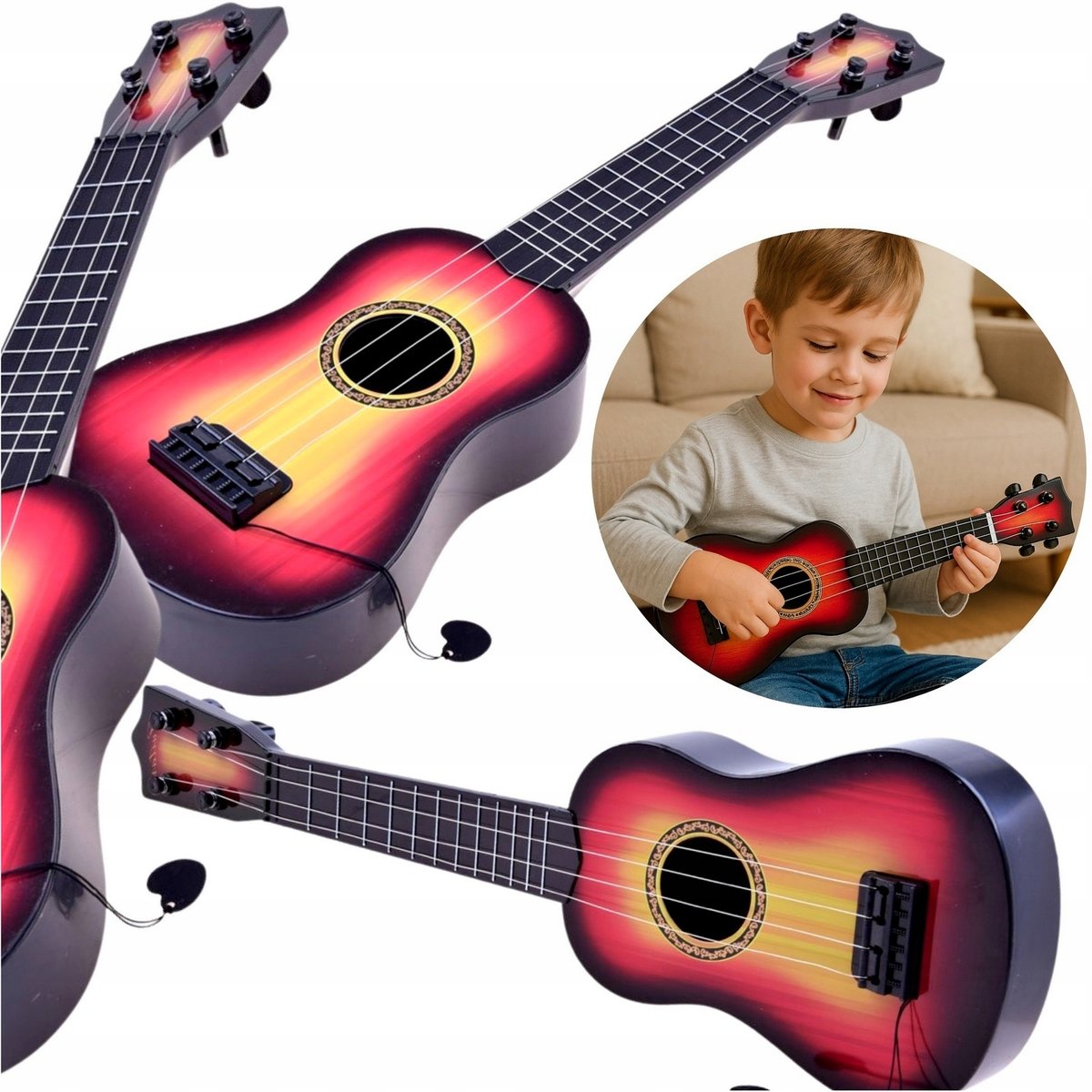 GITARA DREWNIANA AKUSTYCZNA DZIECIĘCA INSTRUMENT DLA DZIECI METALOWE ...
