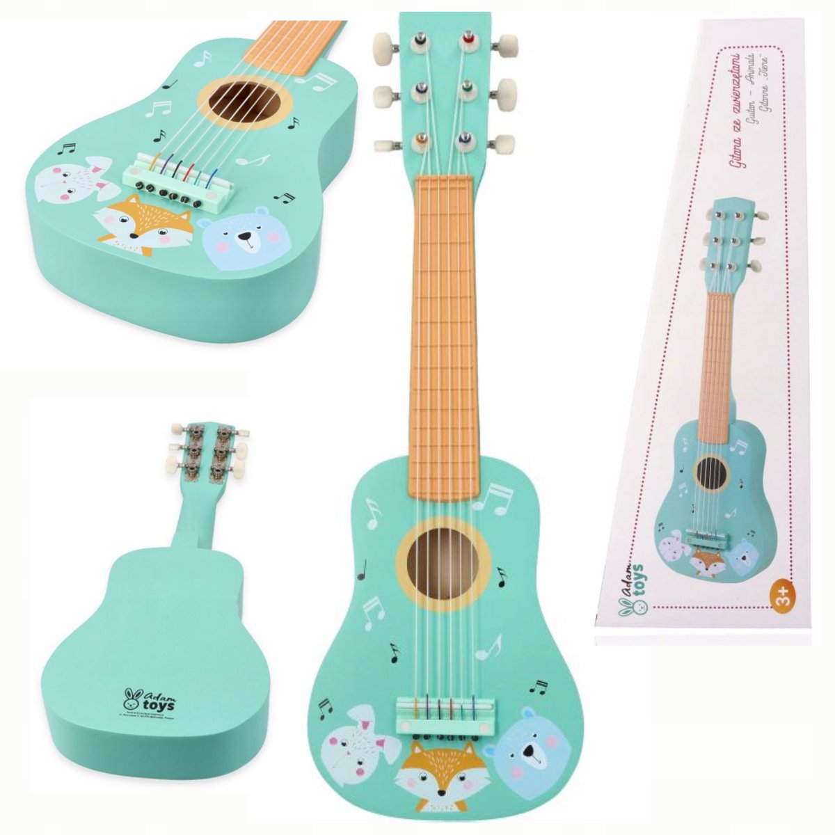 GITARA DREWNIANA DLA DZIECI PIERWSZA GITARA INSTRUMENT ZABAWKA MUZYCZNA ...