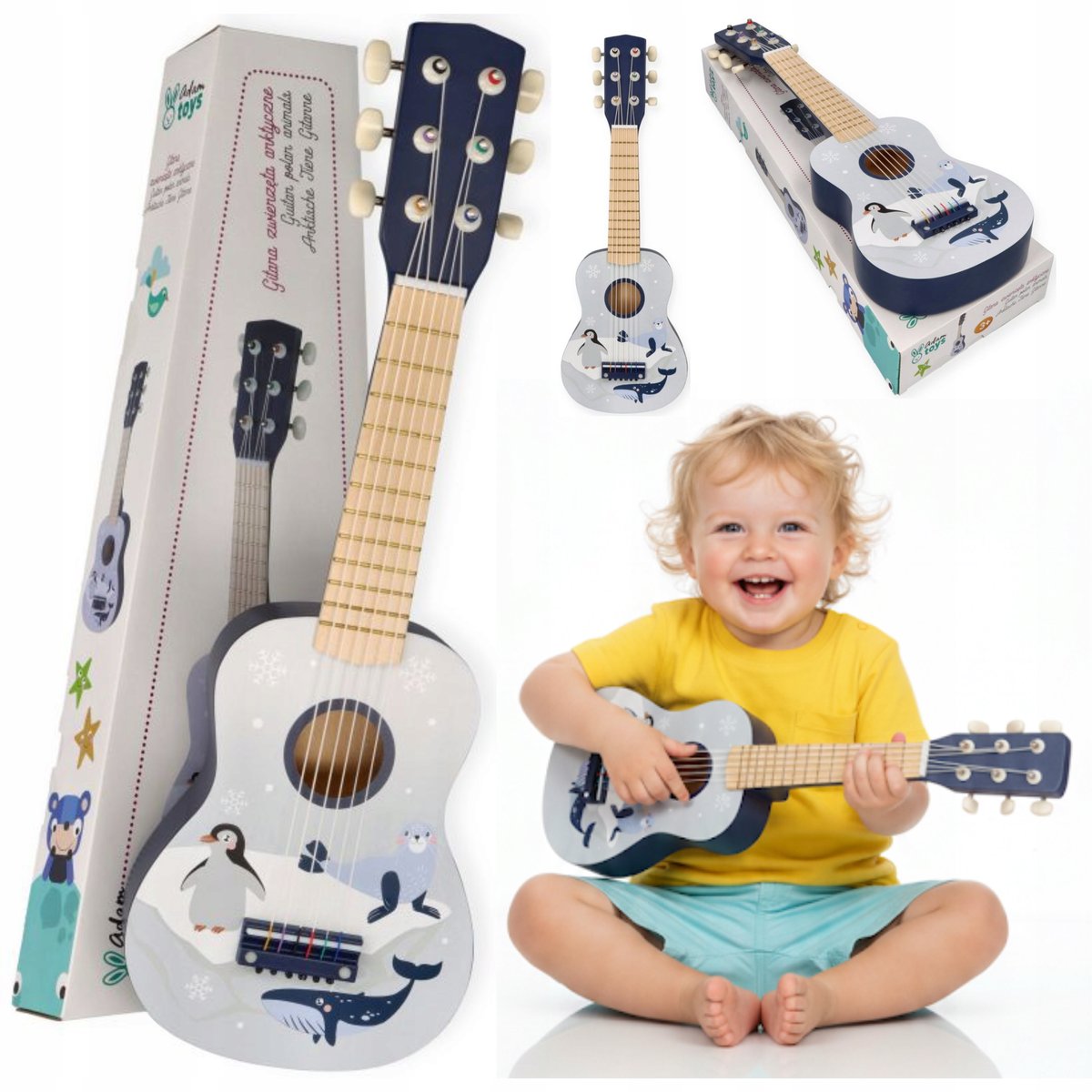 GITARA DREWNIANA ZABAWKA, INSTRUMENT MUZYCZNY, ZABAWKOWA GITARA DLA ...