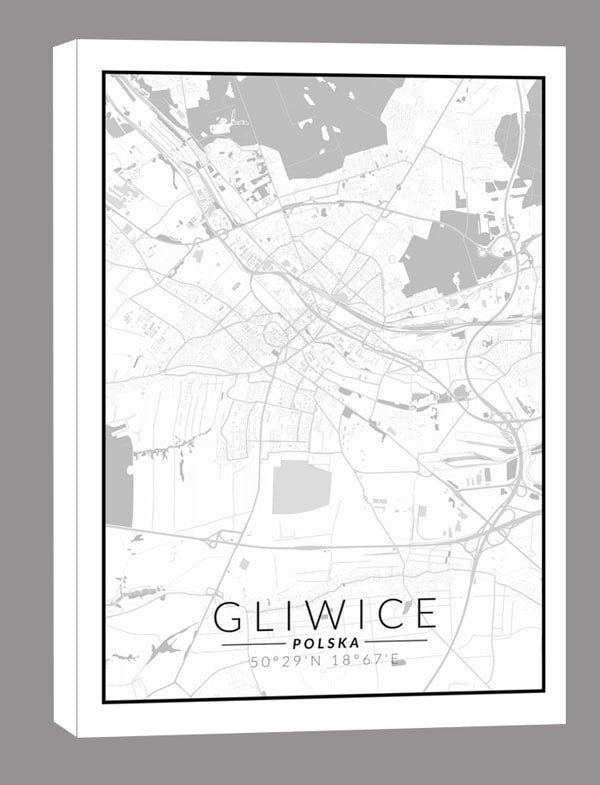 Gliwice, Polska mapa czarno biała - obraz na płótnie 60x80 cm - Inny producent | Sklep EMPIK.COM