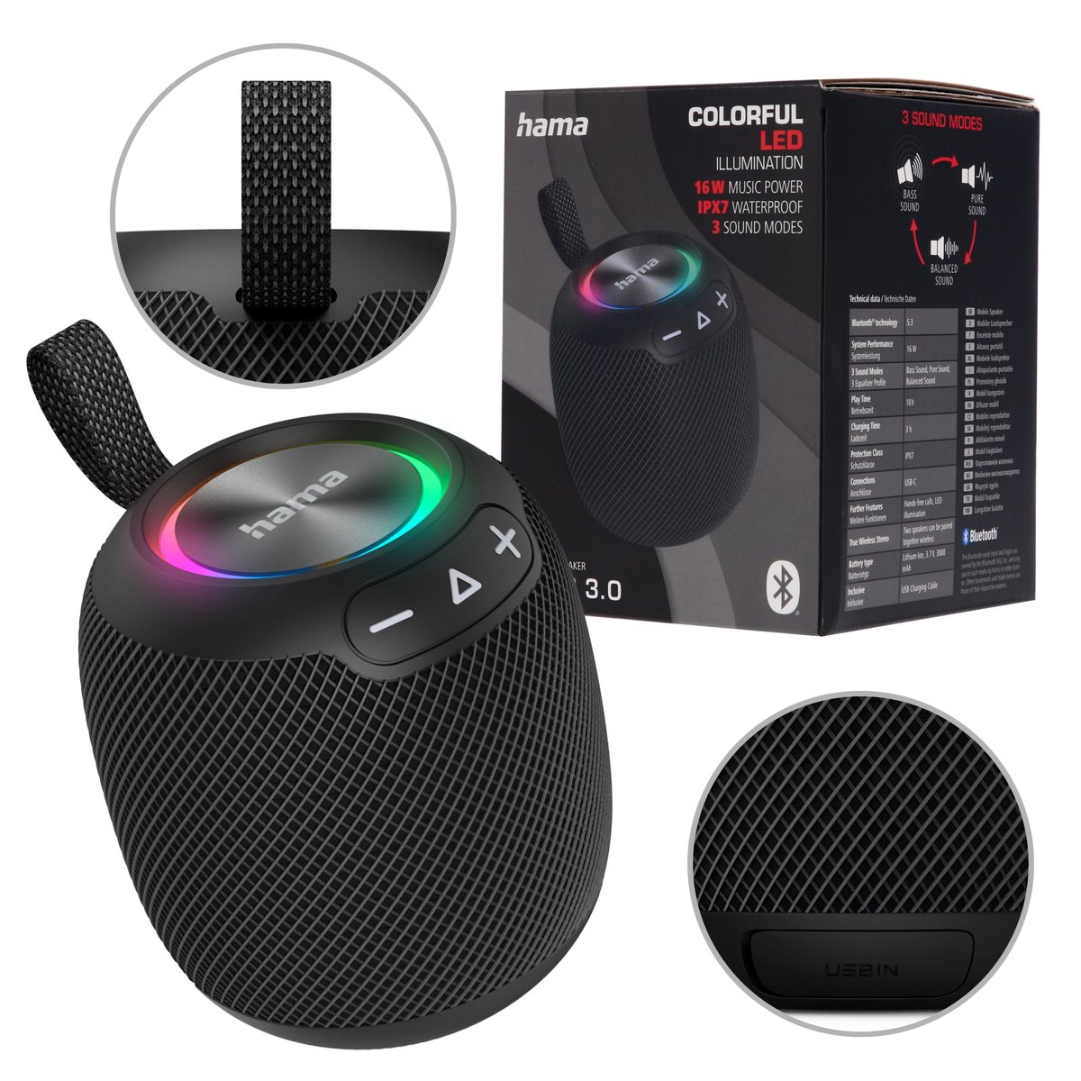 Głośnik mobilny Bluetooth Hama "Bomb 3.0" czarny przenośny - Hama ...