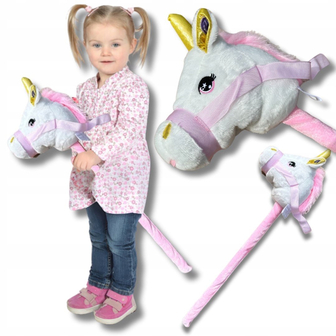 GŁOWA KONIA JEDNOROŻCA PLUSZOWA NA KIJU HOBBY HORSE BIAŁY Z DŹWIĘKIEM ...