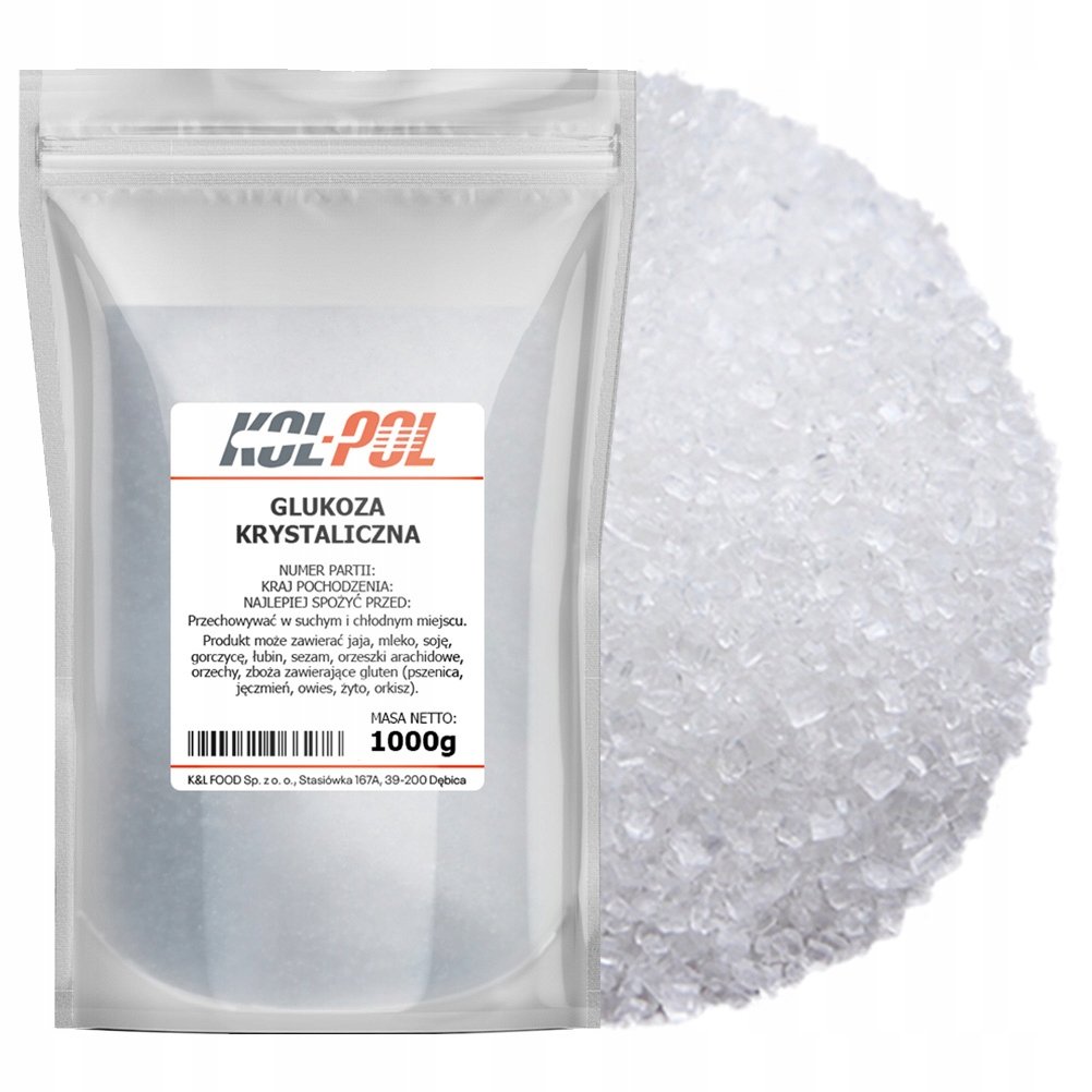 GLUKOZA KRYSTALICZNA 1kg Dekstroza spożywcza do deserów i napojów Kol ...