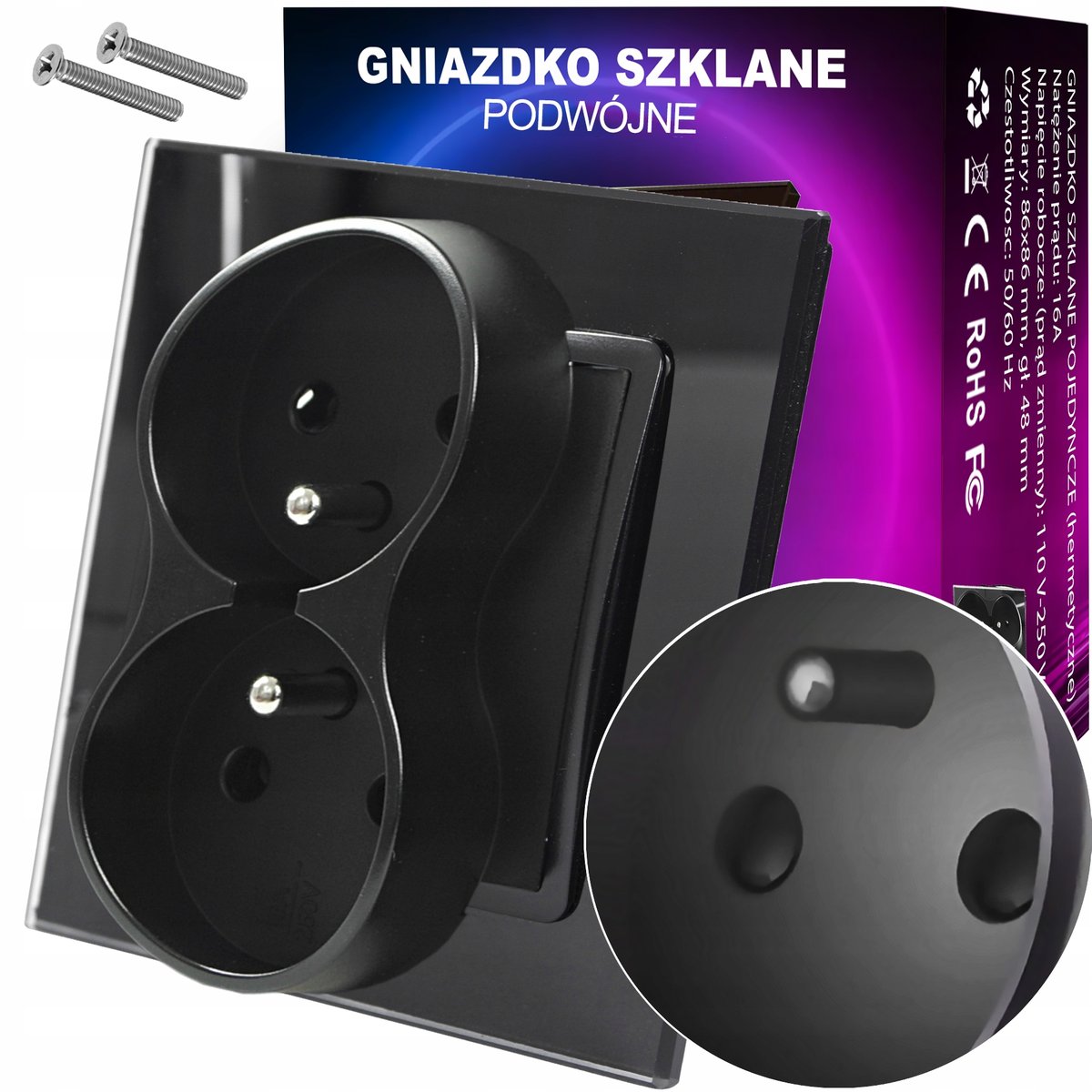 GNIAZDO GNIAZDKO ELEKTRYCZNE CZARNE Z BOLCEM PODWÓJNE KONTAKT FI60 ...