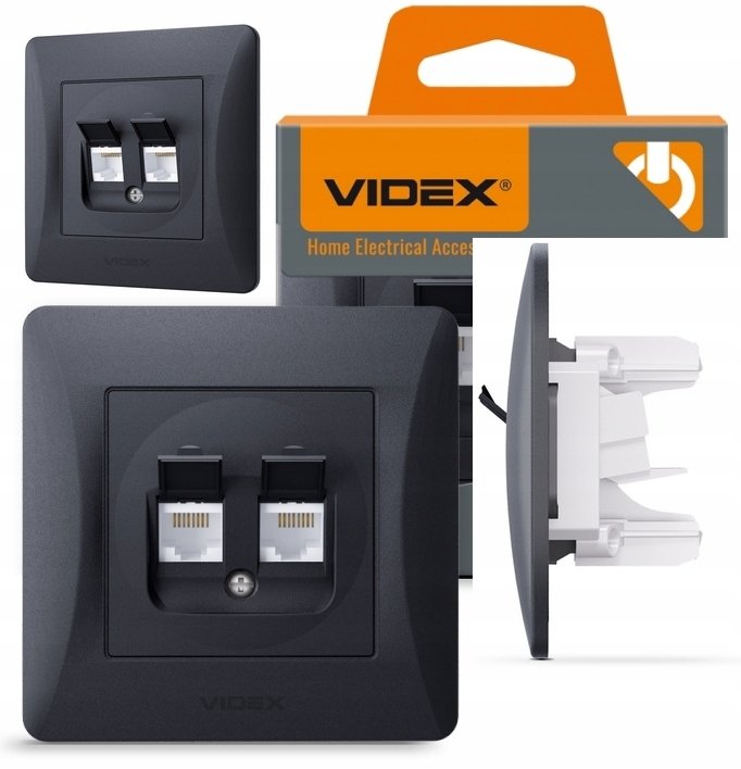 Gniazdo komputerowe RJ45 podtynkowe 2x RJ45 UTP podwójne kat. 6E czarne ...