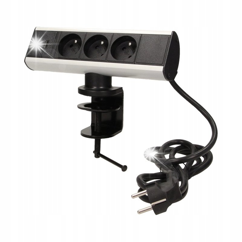 Gniazdo Nablatowe Meblowe 3x230V 2x USB Uchwyt Zacisk Montażowy Kabel 1 ...