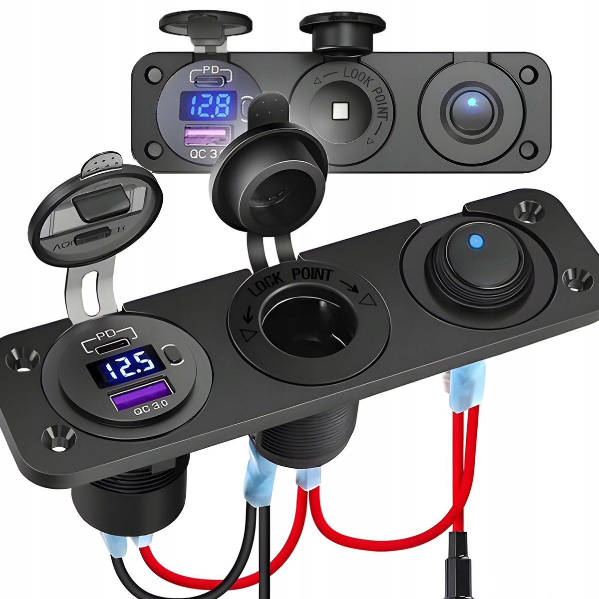 Gniazdo Zapalniczki 12V/24V Woltomierz Samochodowy PANEL Auto USB-C 22,5W - Inna marka ...