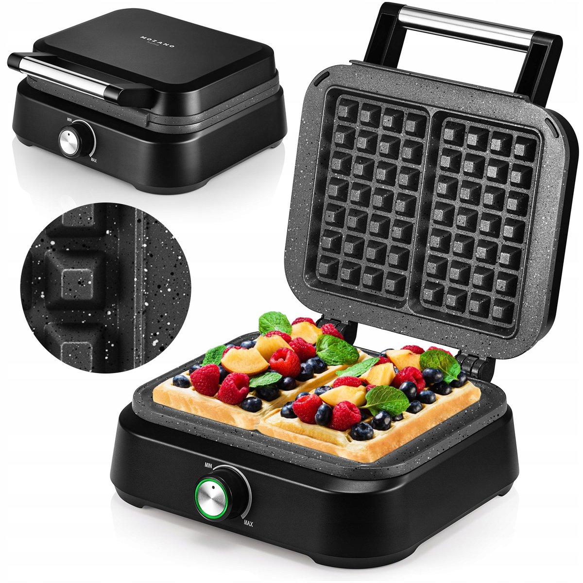 GOFROWNICA MOZANO 2 DUŻE CHRUPIĄCE GOFRY XXL MOCNA 2200W MARMUROWA ...
