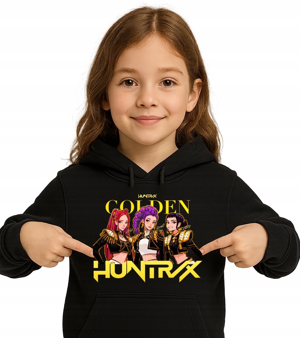 GOLDEN HUNTRIX ZŁOTY NADRUK K-POP DEMON HUNTERS BLUZA Z KAPTUREM128 ...