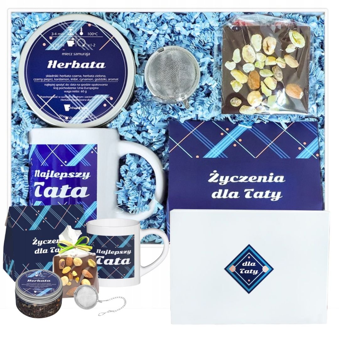 Gotowy zestaw prezentowy „dla Taty“ herbaty smakowe kubek zaparzacz herbata PREMIUM czekolada z ...