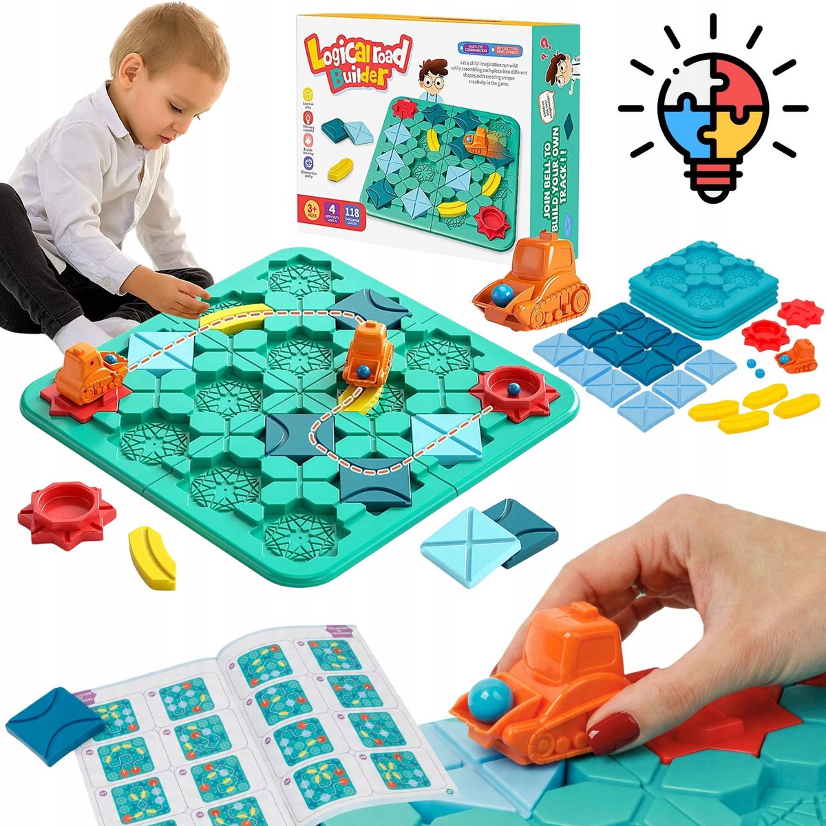 Gra Logiczna Puzzle Labirynt Koparka Układanka Montessori – Tor dla ...