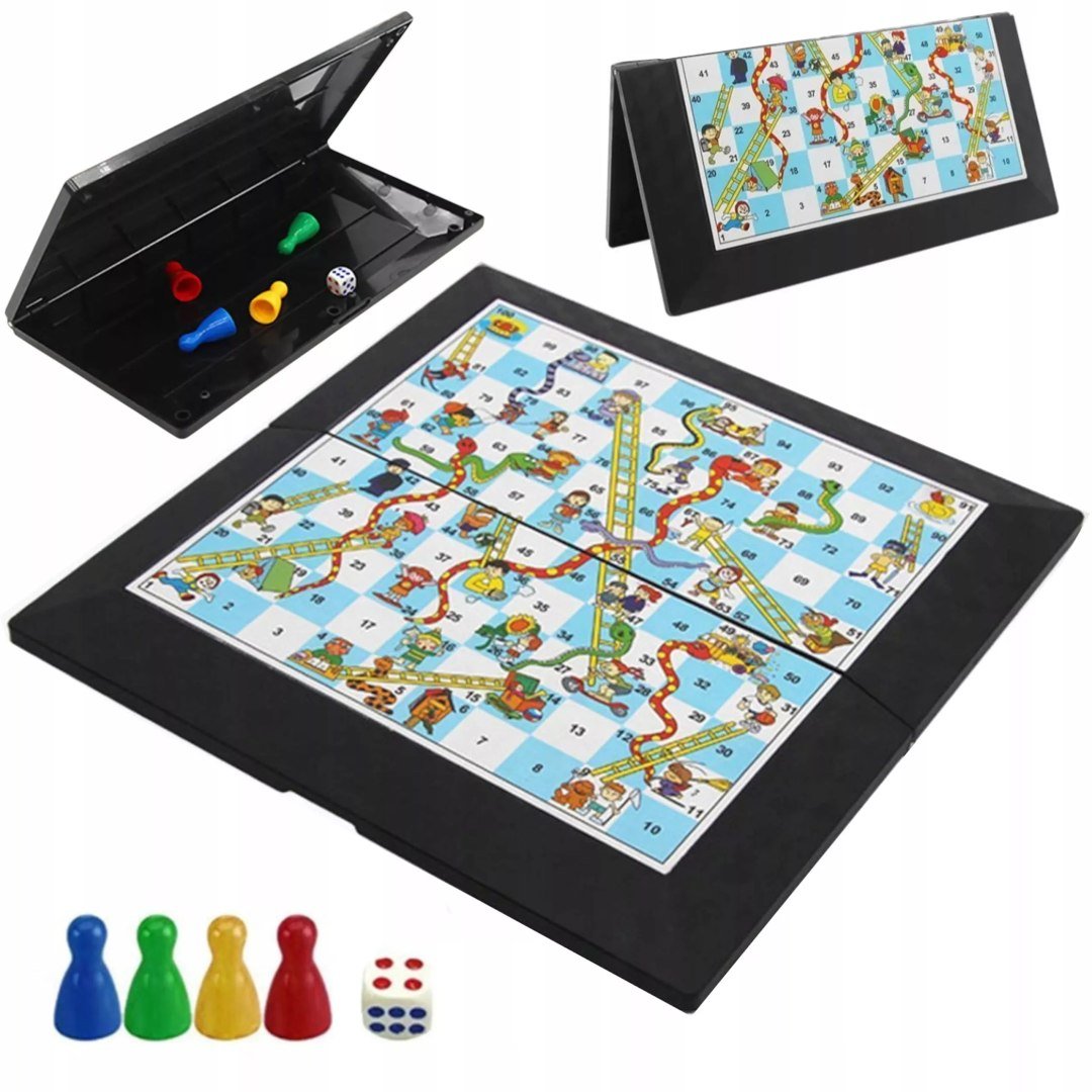 Gra planszowa węże i drabiny klasyczna składana plansza pionki kostka ...