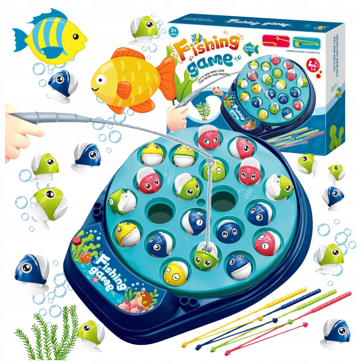 Gra Zręcznościowa Rybki Łowienie Rybek Rodzinna 4 Wędki Ruchoma Grająca ...