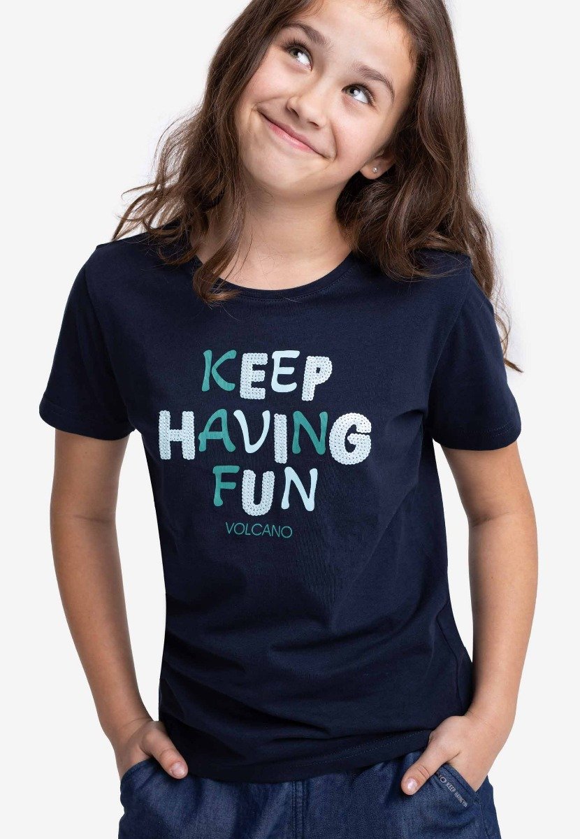 Granatowa koszulka dziewczęca z cekinami VOLCANO T-SHINNI JUNIOR 122-128 - VOLCANO | Sklep EMPIK.COM