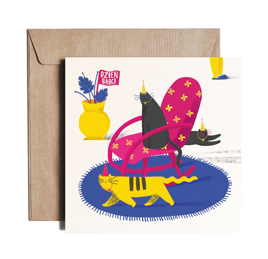 Grandma And The Three Cats - Greeting card by PIESKOT Polish Design ...