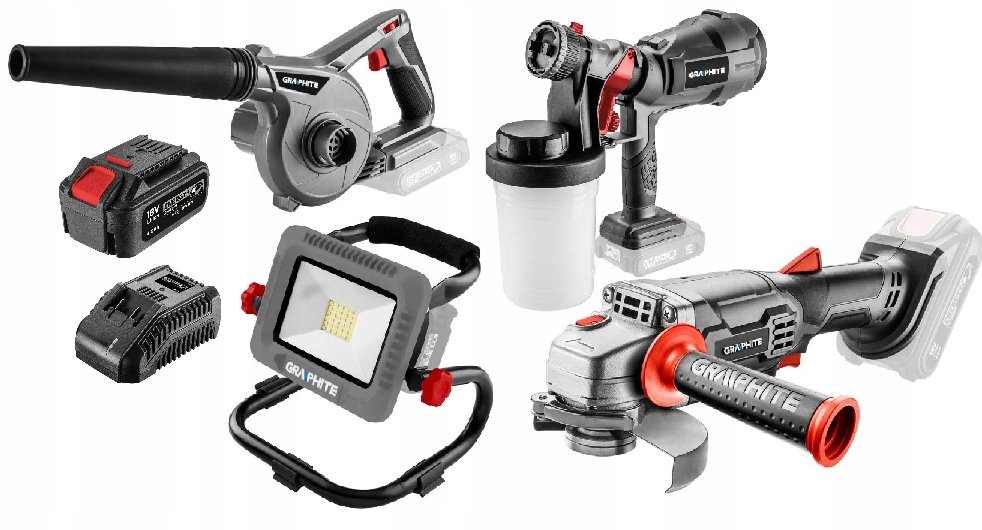 GRAPHITE 4AH ZESTAW ELEKTRONARZĘDZI ENERGY+ 18V LAMPA DMUCHAWA ...