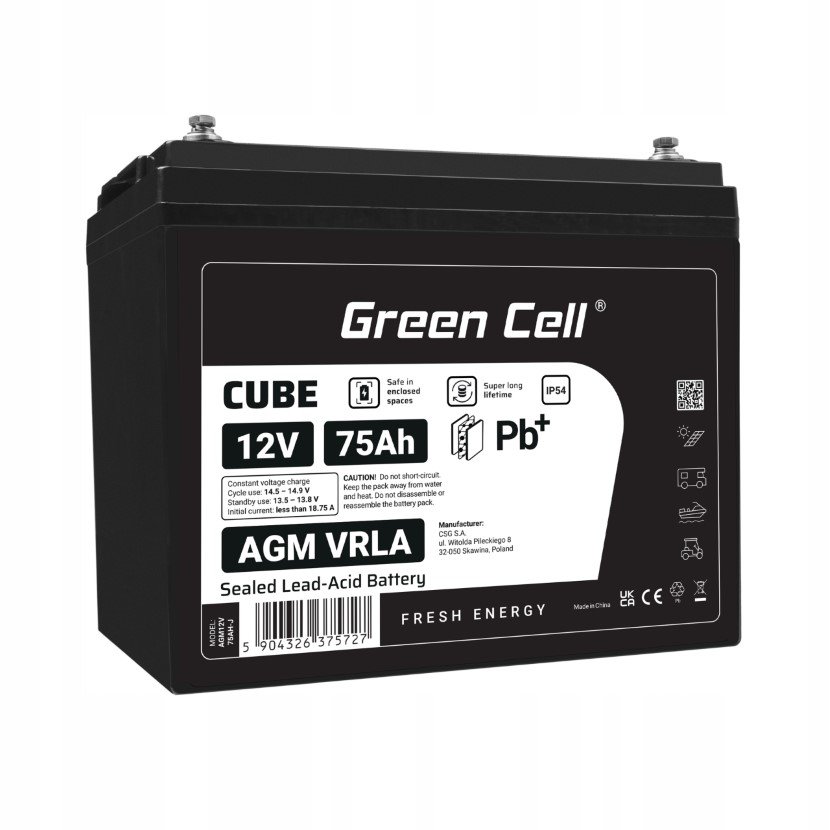 Greencell Akumulator Agm 12V 75Ah Vrla Do Łodzi Fotowoltaika Alarmu Kampera - Inna marka | Sklep ...
