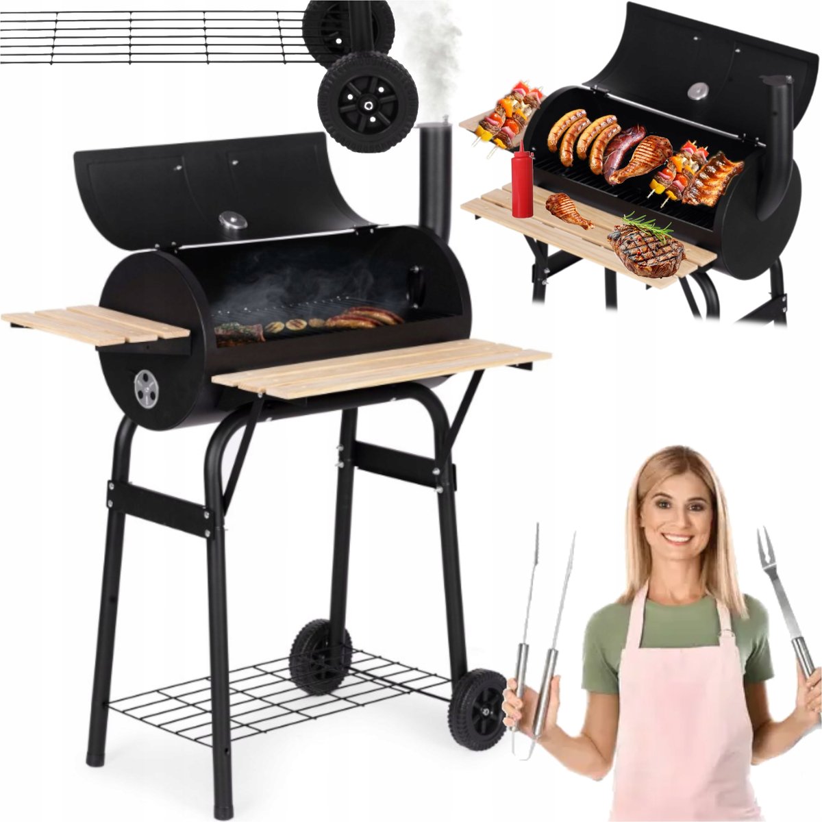 GRILL BECZKA WĘGLOWY PIONIER SMAKU Z PÓŁKAMI I KOMINEM + TERMOMETR ...