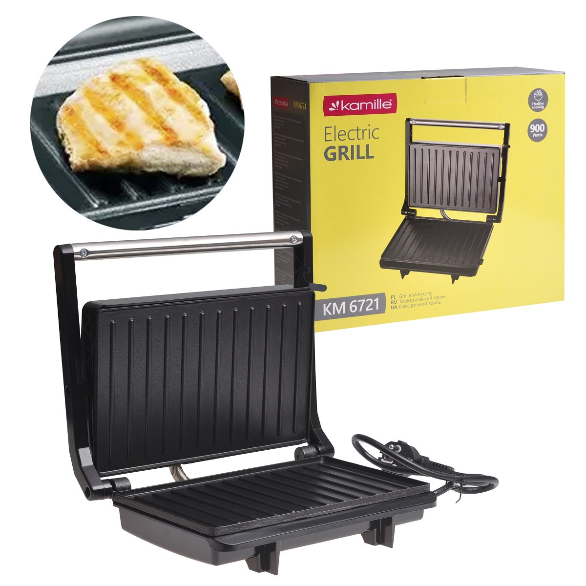 Grill Elektryczny Opiekacz Toster Non-Stick 900W - KAMILLE | AGD Sklep ...