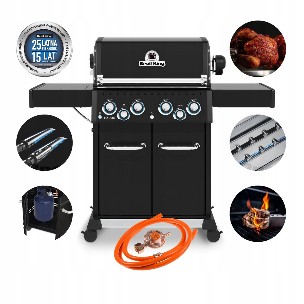 Grill Gazowy Broil King Baron 490 Shadow Kuchenka Rożen Podświetlenie ...