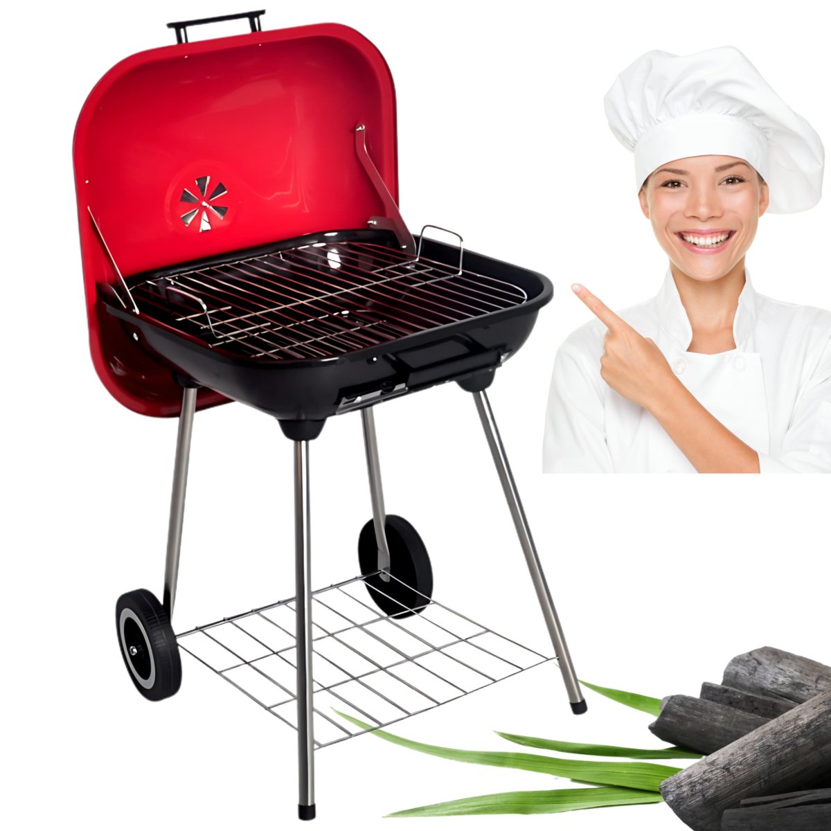 GRILL GRIL WĘGLOWY NA KÓŁKACH OGRODOWY OKRĄGŁY Z POKRYWĄ PRZENOŚNY 47 x ...