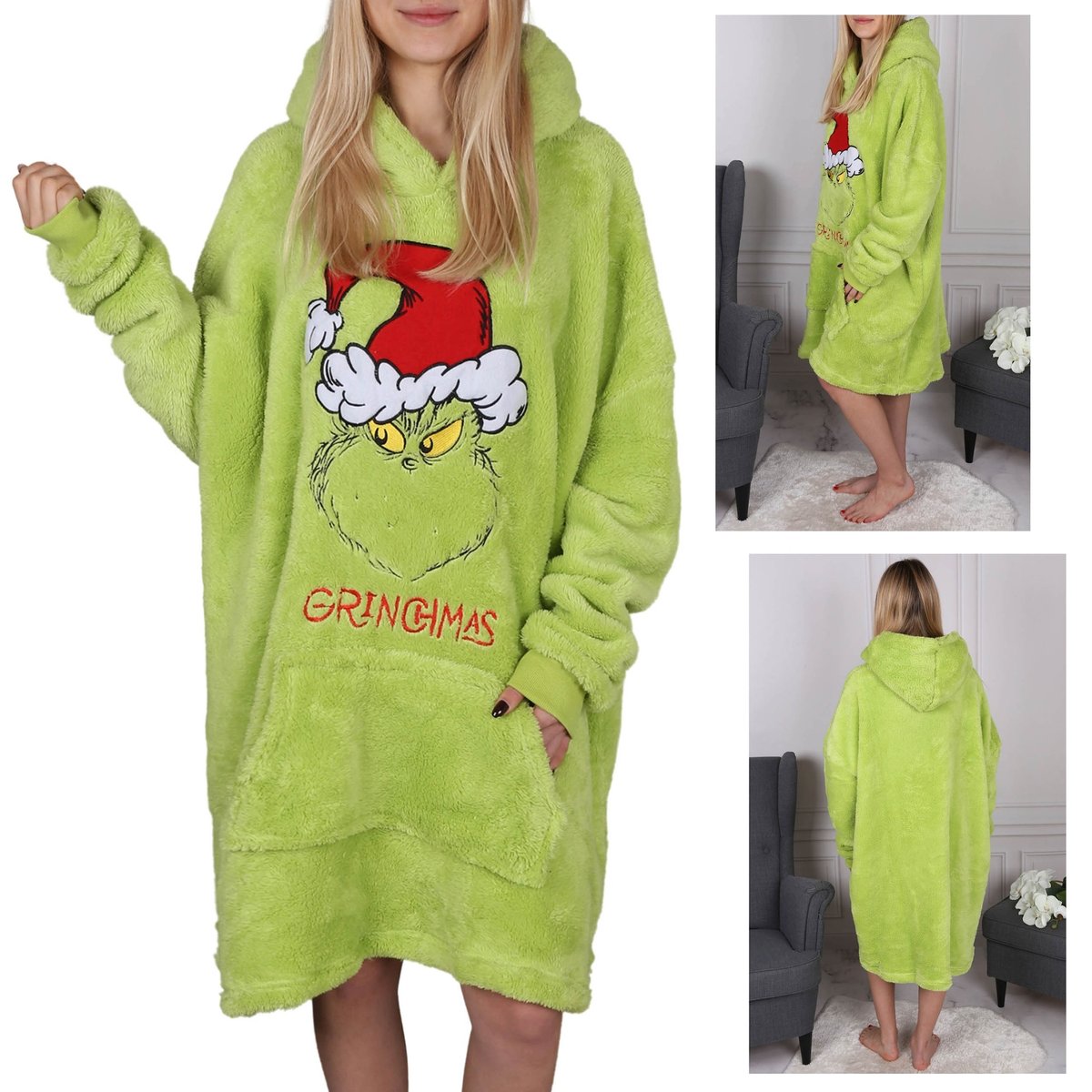 Grinch Zielona, unisex bluza/szlafrok/koc z kapturem, snuddie - sarcia ...
